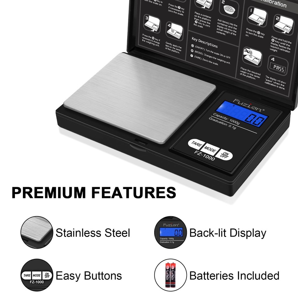 Digital Pocket Gram Scale 1000g/0.1g, Small Digital Scales Grams Ounces ...