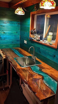 River Epoxy Kitchen Counter Slab, Sink Console Bar Slab, Wooden ...
