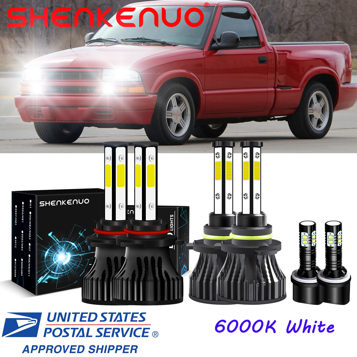 For S10 1998-2003 6000K LED Headlight High Low Beam + Fog Light 6x ...