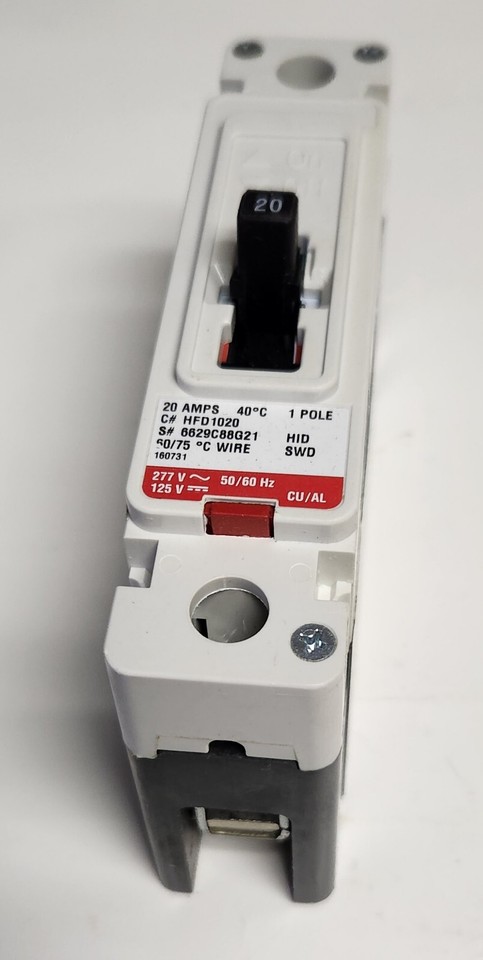 EATON CUTLER HAMMER HFD1020 Single Pole 20 AMP Type HFD Circuit Breaker ...