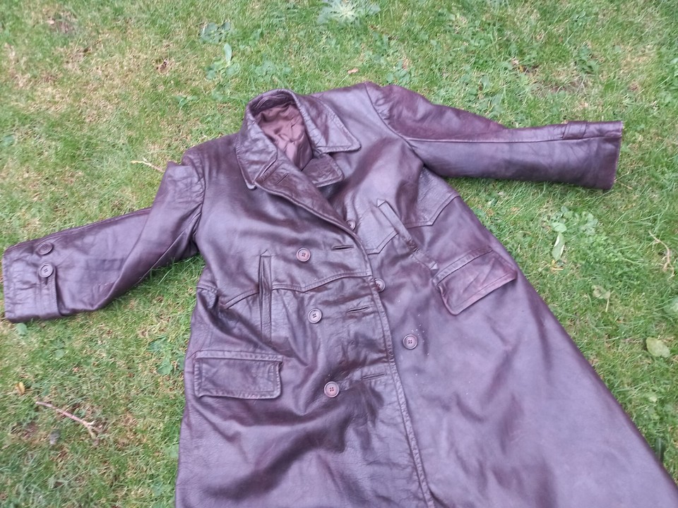 Vintage GERMAN Real Heavy hide Brown Leather Officers Trench Coat WW2 ...