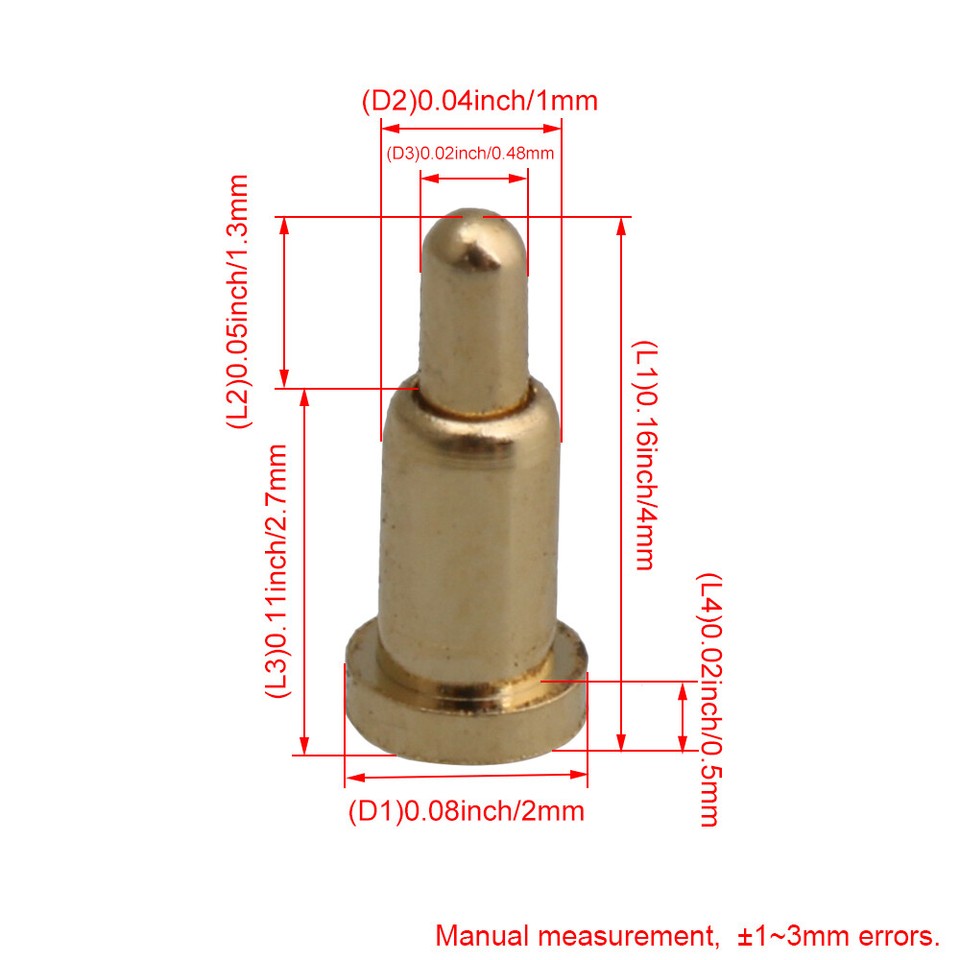 100x Spring Thimble Pogo Pins Probe Connectors D2xH4.5mm Gold Plating ...