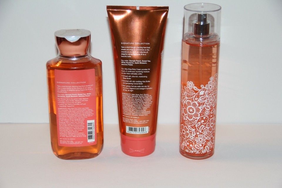 Bath & Body Works Georgia Peach & Sweet Tea 3 Pc Set Gel Cream ...