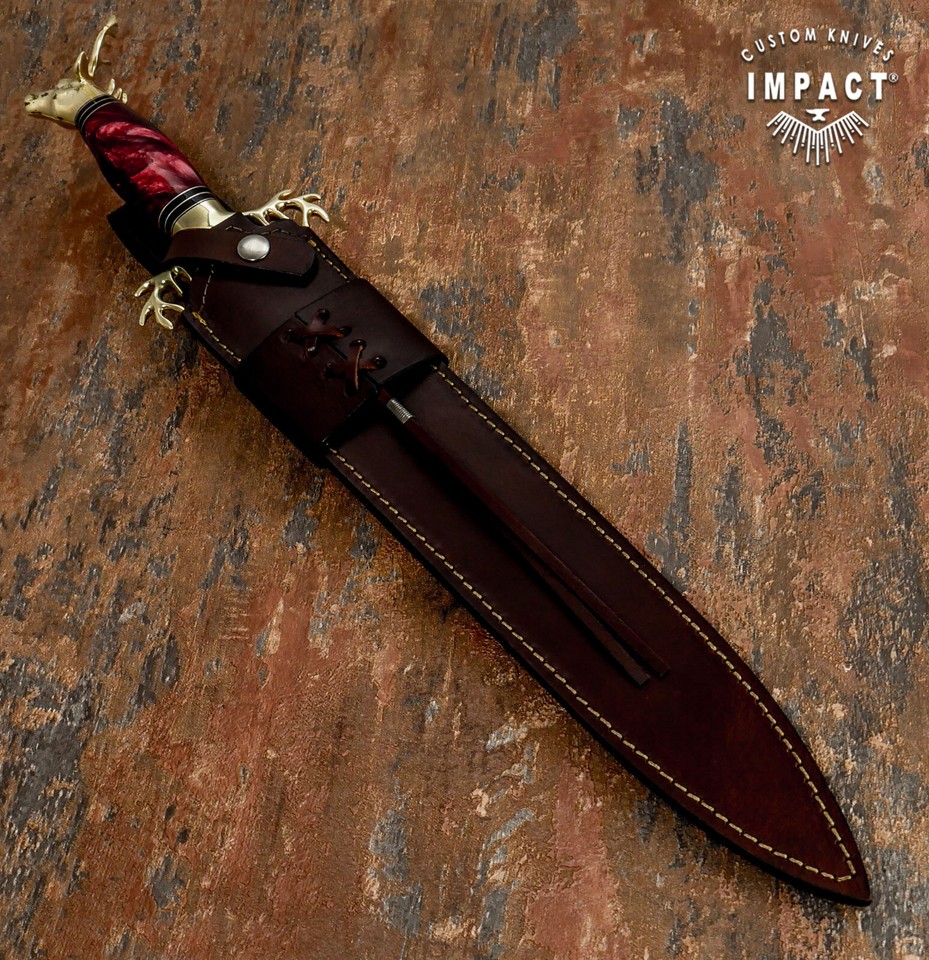 Impact Cutlery Rare Custom Fuller Art Dagger Knife, 3d Brass Stag Guard ...