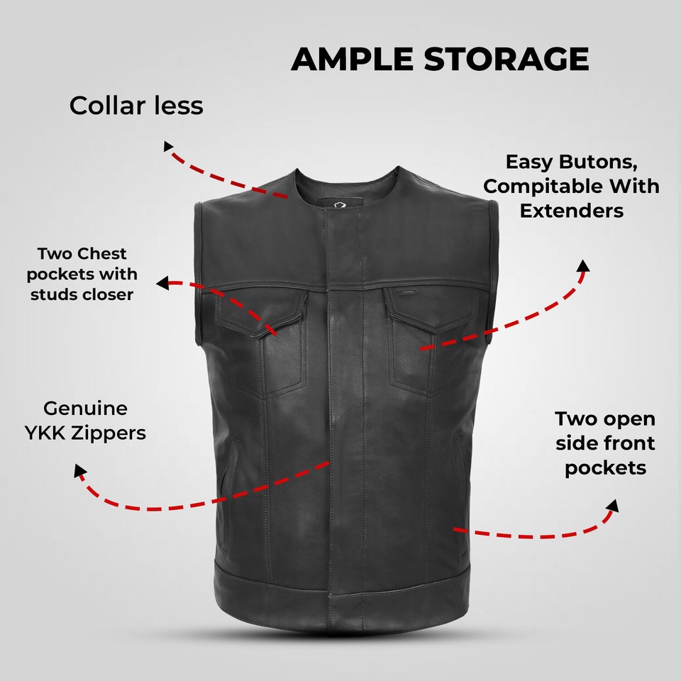 Motorcycle Cut Off Vest With Chrome Leather Biker Sons of Anarchy Style ...