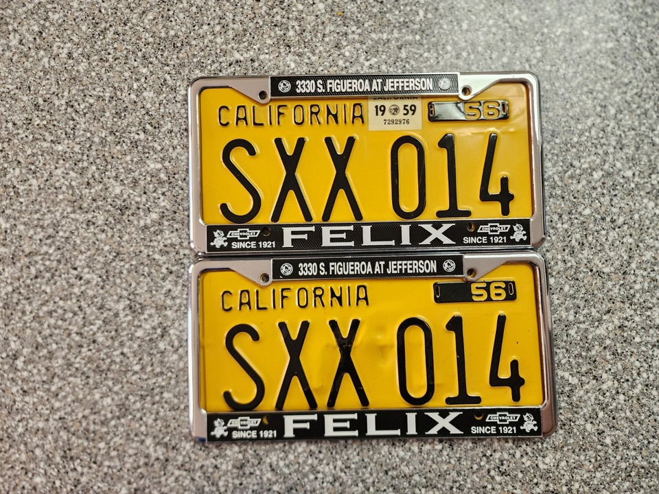 1956 California License Plates, 1959 Validation Sticker, DMV Clear ...