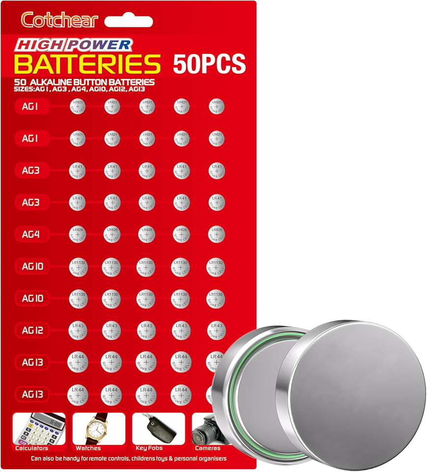 Button Cell Battery Lithium Alkaline 1.5V 50 Pcs Batteries Assorted 0% ...