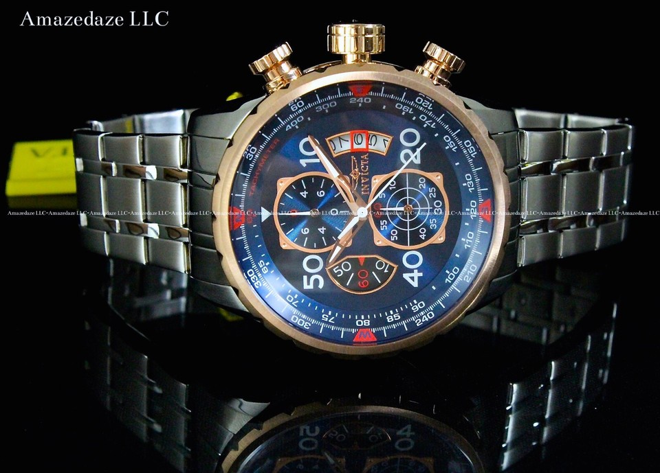 NEW Invicta Men BLUE DIAL Stainless Steel Aviator Tachymeter ...