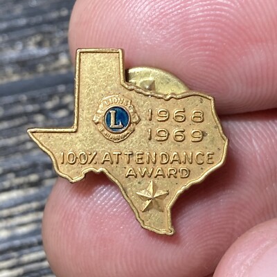 Vintage Good tone Lions Club Texas 100% Attendance Lapel Pin Hat Vest ...