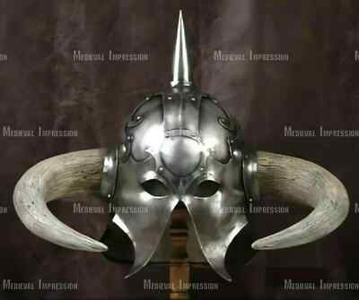 Medieval Death Dealer Helmet Metal Steel With Liner and Chin Strap LARP ...