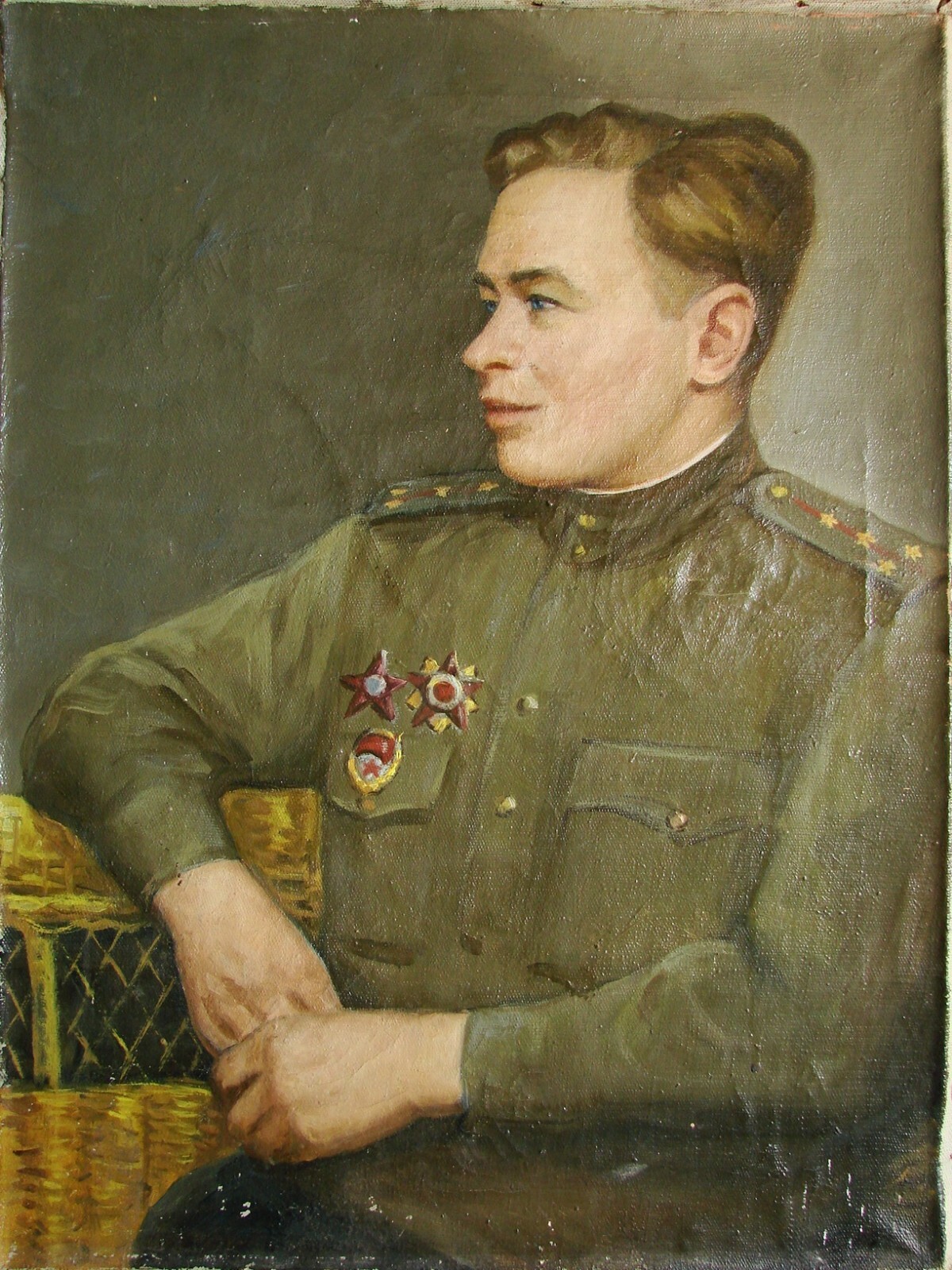 Ukrainian Soviet Oil Painting Portrait realism Soldier WW2 holder order ...