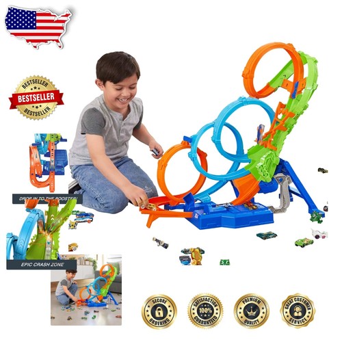 Compact 4-Loop Race Track Set with 3-Way Crash Zone & Enhanced Motor ...