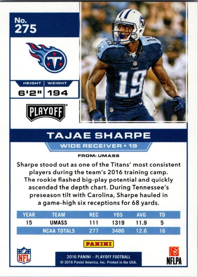 2016 Playoff #275 Tajae Sharpe RC | eBay