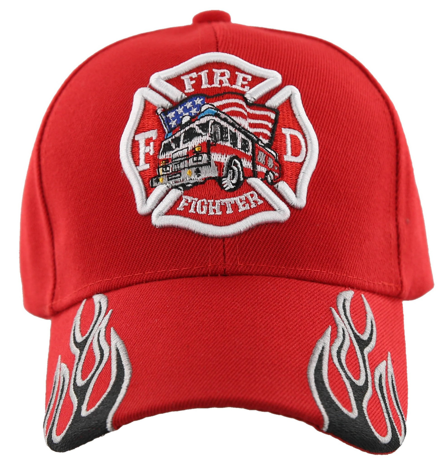 FIRE DEPT FIRE FIGHTER SIDE FLAMES BALL CAP HAT RED | eBay