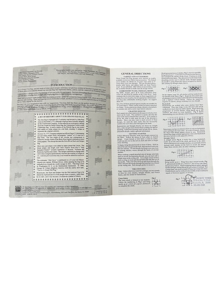 Its A Grand Old Flag Cross-Stitch Pattern Book By Linda Gillum Vintage ...