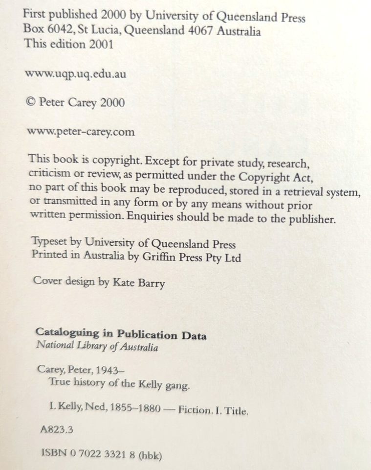 True History Of The Kelly Gang Peter Carey Hardcover Booker Prize ...