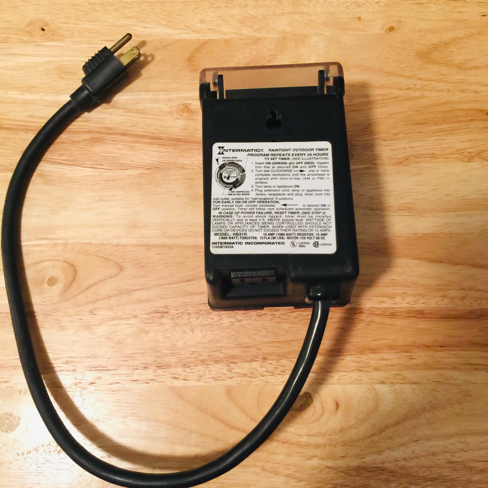 Intermatic Raintight Outdoor 24 Hour Timer HB31R Heavy Duty 15 AMP Plug ...