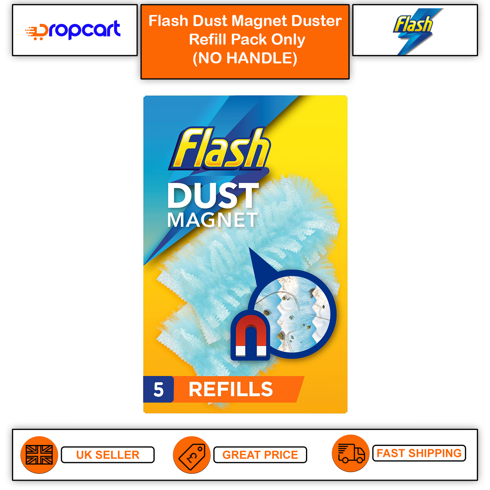 FLASH Dust Magnet Duster with 1 Handle+4 Refills or Refill Packs or ...