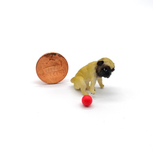 Dollhouse Miniature PUG PUPPY DOG w Red Ball 1" Mini Figure Doll Pet ...