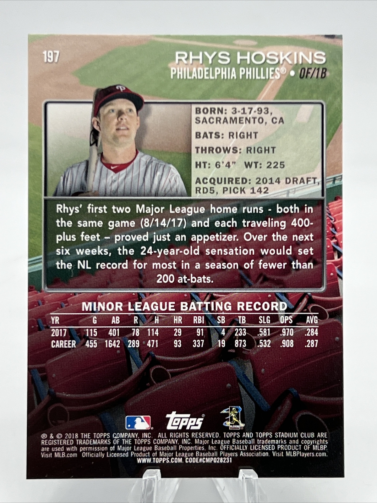 2018 Stadium Club Baseball RHYS HOSKINS ROOKIE CARD RC Phillies | eBay