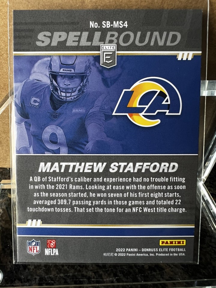 2022 Panini Donruss Elite Matthew Stafford Green Spellbound Letter ‘F ...