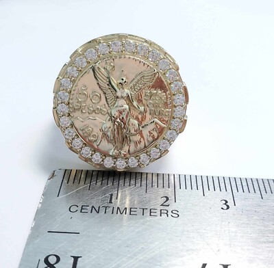 Solid 14k Yellow Gold 50 Pesos Centenario Coin Ring Nugget Style 14 ...