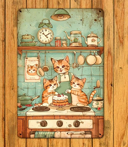 Vintage 60's 70's Rustic Baking Cats Kitchen Sign Wall Decor Indoor ...