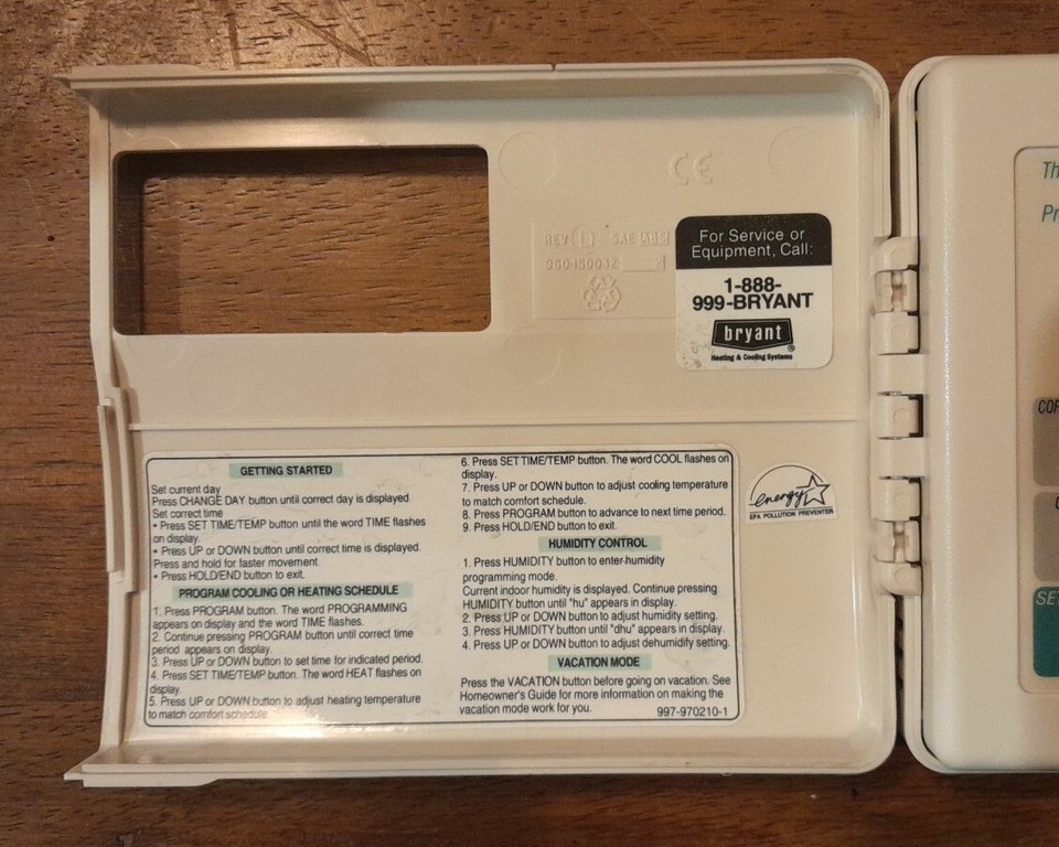 Bryant Programmable Digital Thermostat With Humidity Control ...