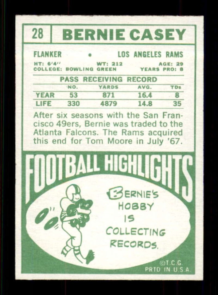 1968 Topps #28 Bernie Casey EXMT+ LA Rams 563006 | eBay