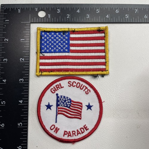 Vtg 2 USA FLAG PATCHES Girl Scouts On Parade Patch O26G | eBay
