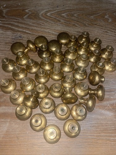 Lot 45 Vintage Heavy Brass Door Drawer Cabinet Knob Pulls Hardware MCM Mushroom | eBay