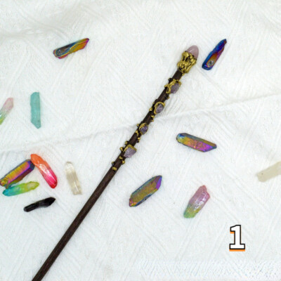 1X Tarot Pink Crystal Magic Wand Wood Stick Altar Props Wicca ...