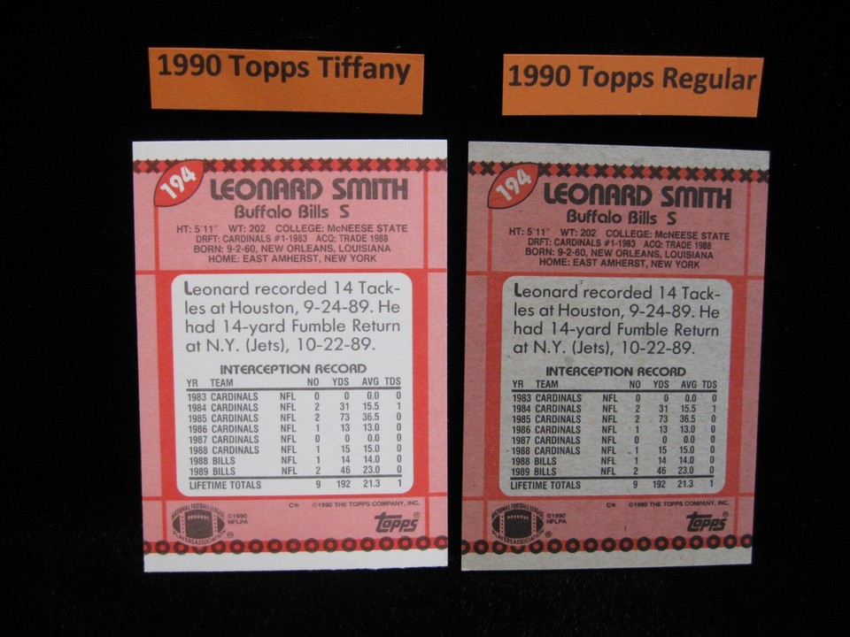 1990 Topps Tiffany Leonard Smith Buffalo Bills & Regular Card #194 | eBay