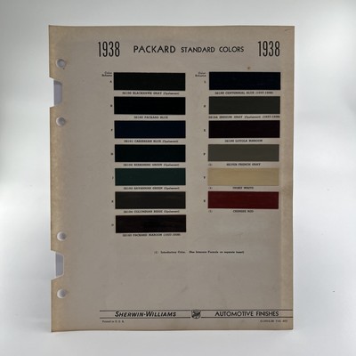 1938 Packard paint color chip chart sheet sample Sherwin-Williams One ...