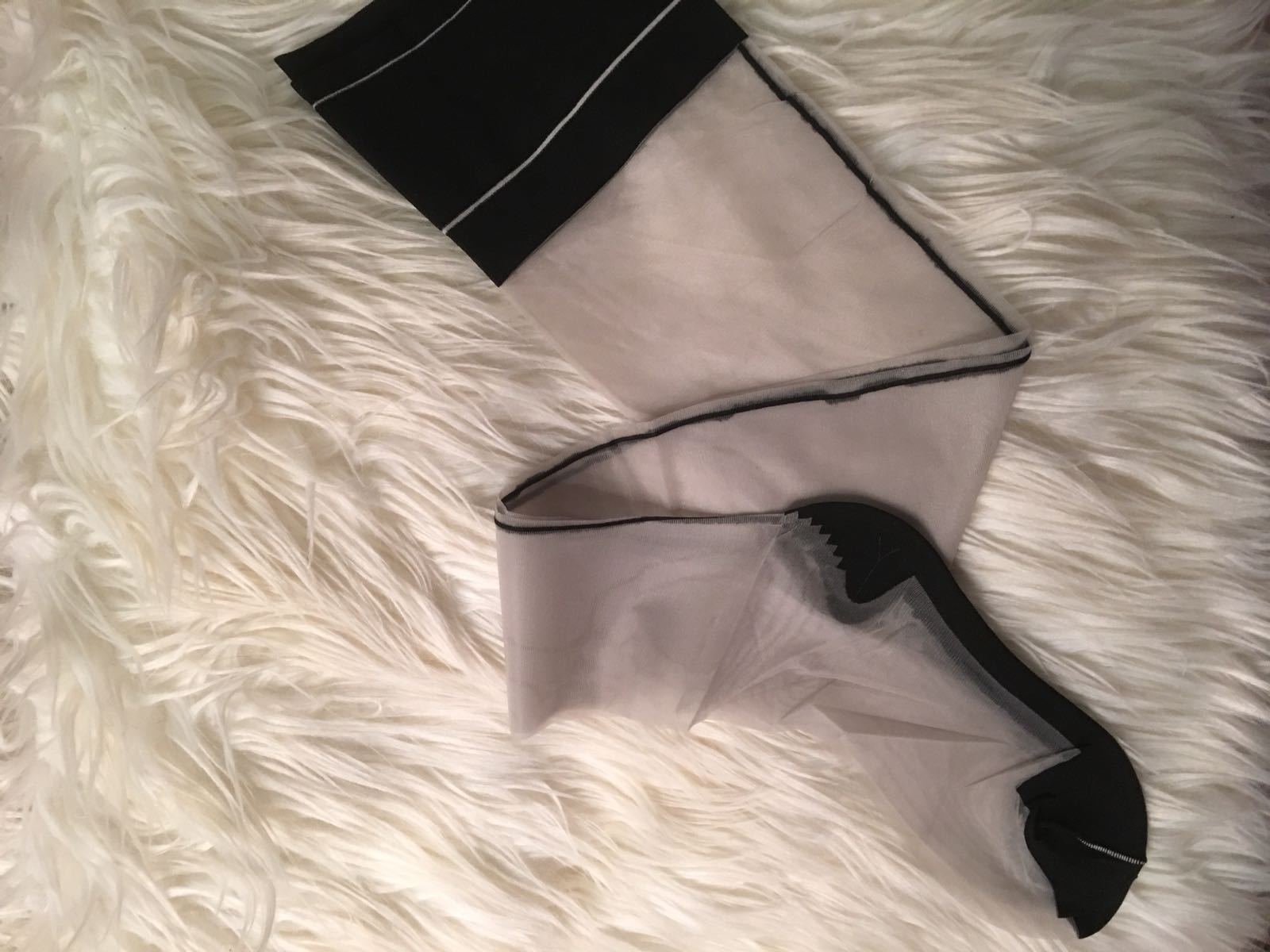 Designer Contrast Seam Stockings with Point Heels and Contrast Thigh ...