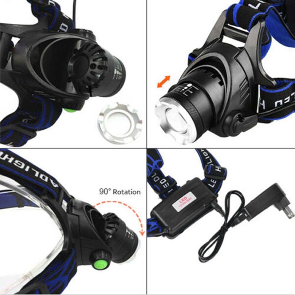 9900000LM Super Bright LED Headlamp Rechargeable Headlight Flashlight ...
