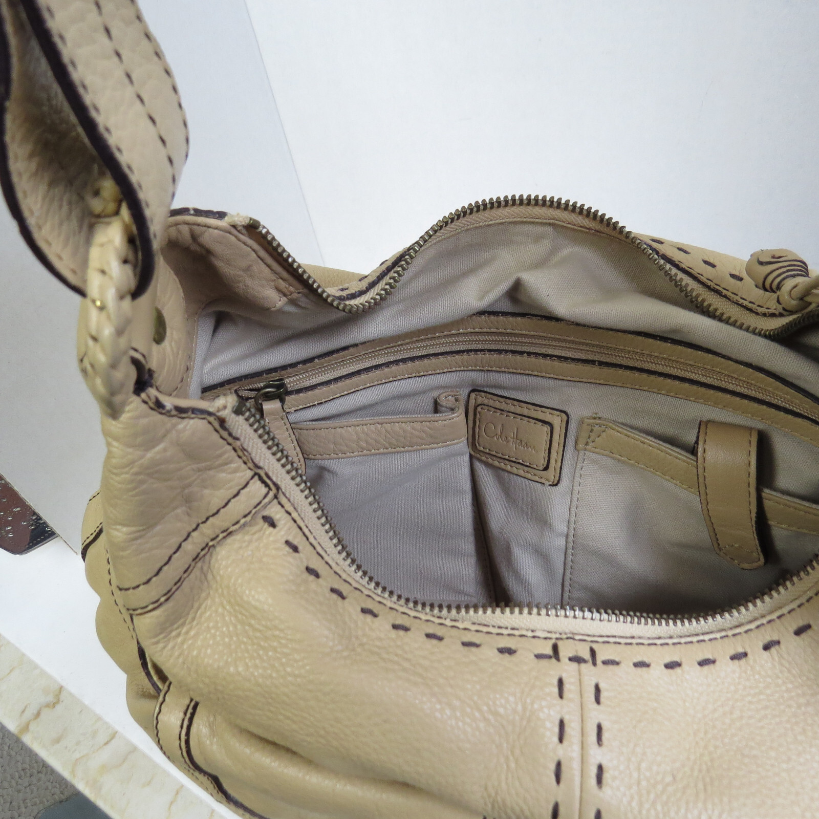 Cole Haan Mustard Color Dark Brown Stitching Handbag with Cloth Dust ...