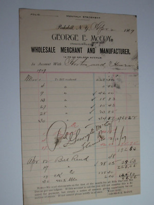 Peekskill, NY George E. McCoy Merchant and Manufacturer 1909 Invoice | eBay