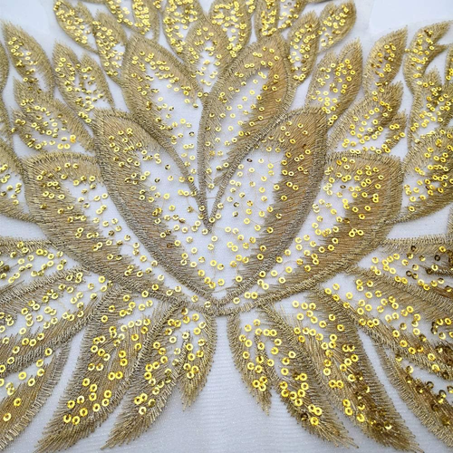 High-End Gold Color Sequins Lace Applique Patch, Sewing for Wedding ...