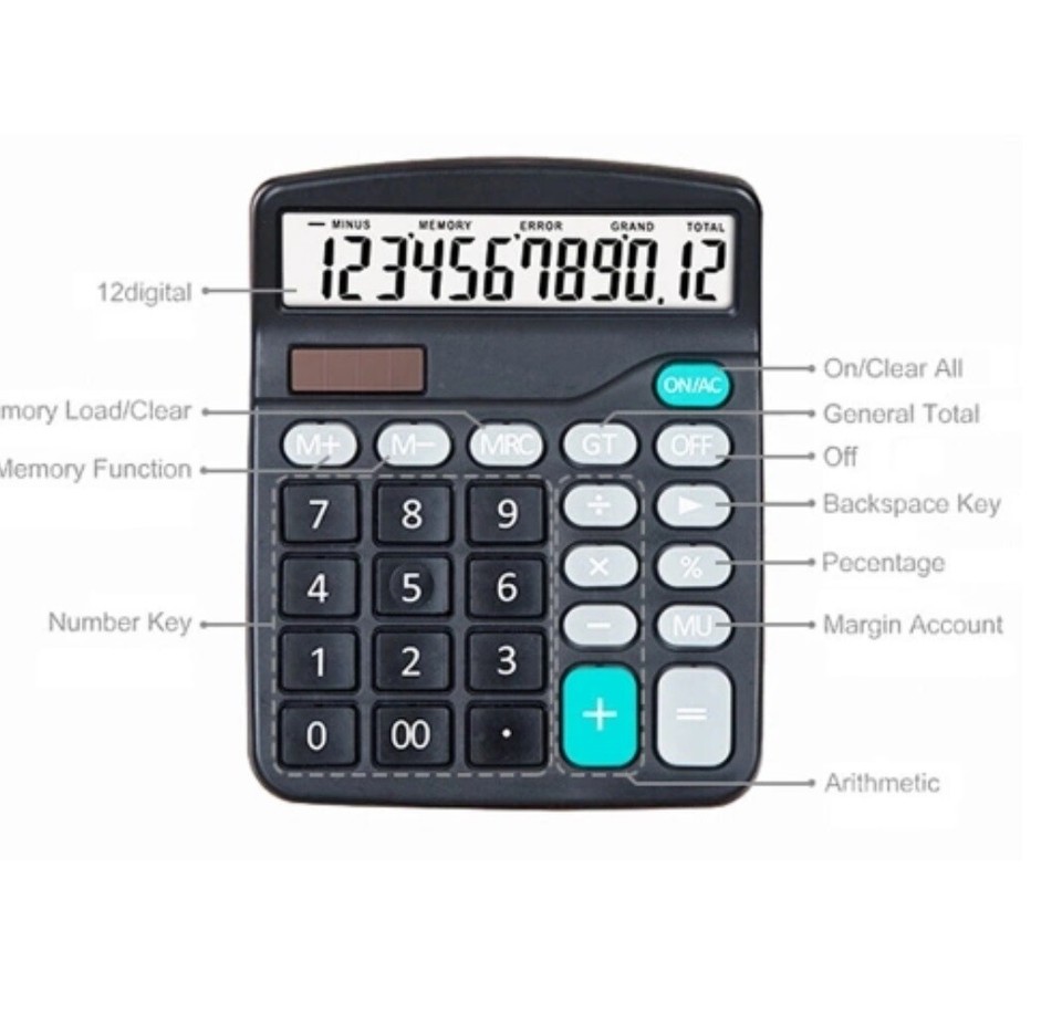 Digital Electronic Calculator Battery + Solar 12 Digits LCD Display ...