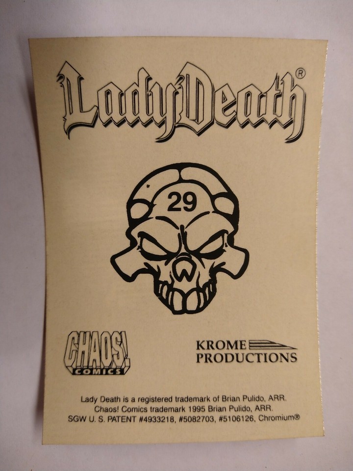 1995 Chaos Comics Krome Productions Lady Death Sticker Card 29 NEW ...