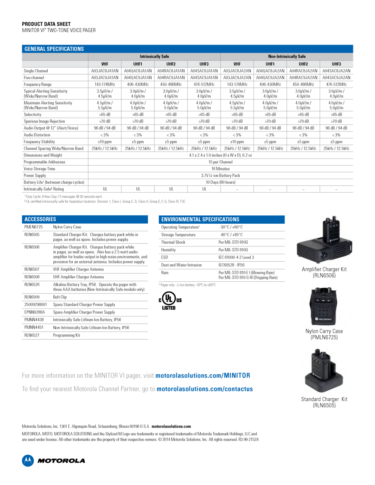 MOTOROLA MINITOR VI TWO-TONE VOICE PAGER UHF 450-486 MHz 1 Channel ...