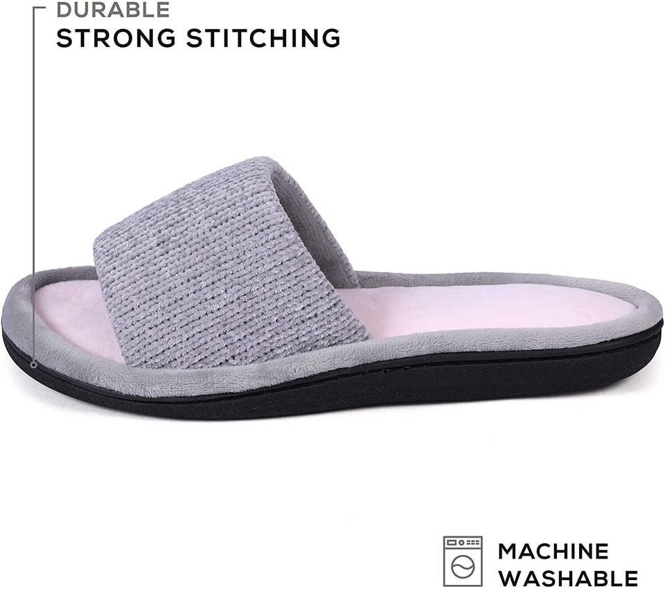 Pupeez Women's Soft Open Toe Slide Slippers, Indoor Outdoor Rubber Sole ...