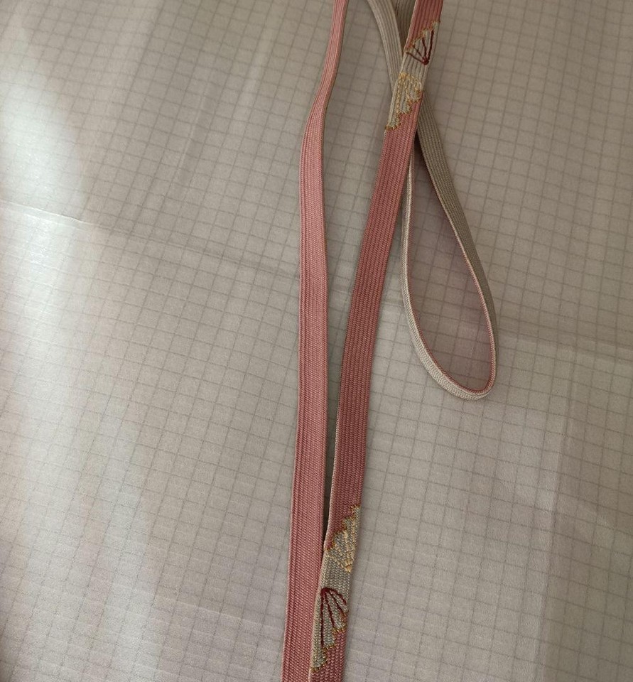 Pink floral pattern obiage and obijime set (obijime is reversible ...