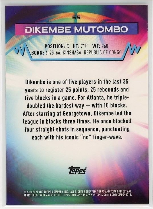 2021 Topps Finest #55 Dikembe Mutombo Denver Nuggets | eBay