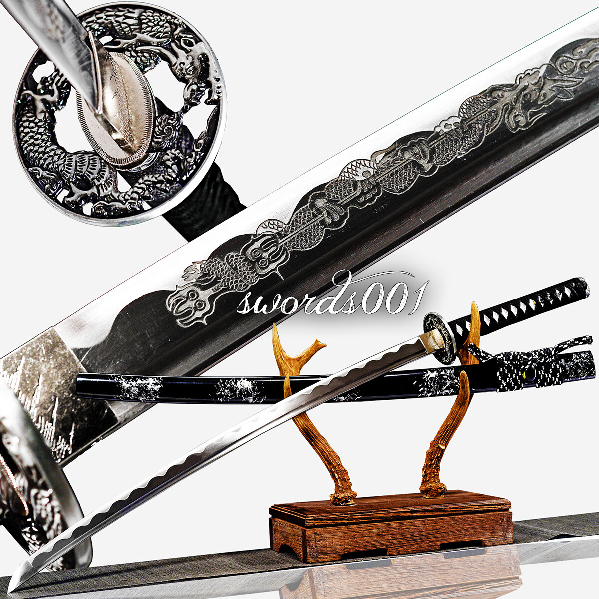 41 inch Handmade Japanese Samurai Katana Dragon Sword Carbon Steel Full ...