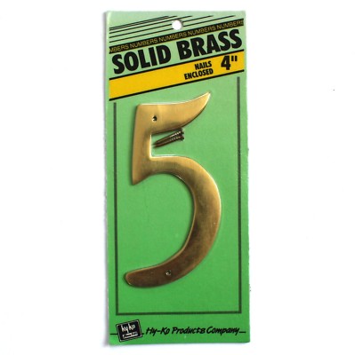 NEW Deadstock Vintage Solid Brass House Number # 54" Modern Hy-ko Five ...