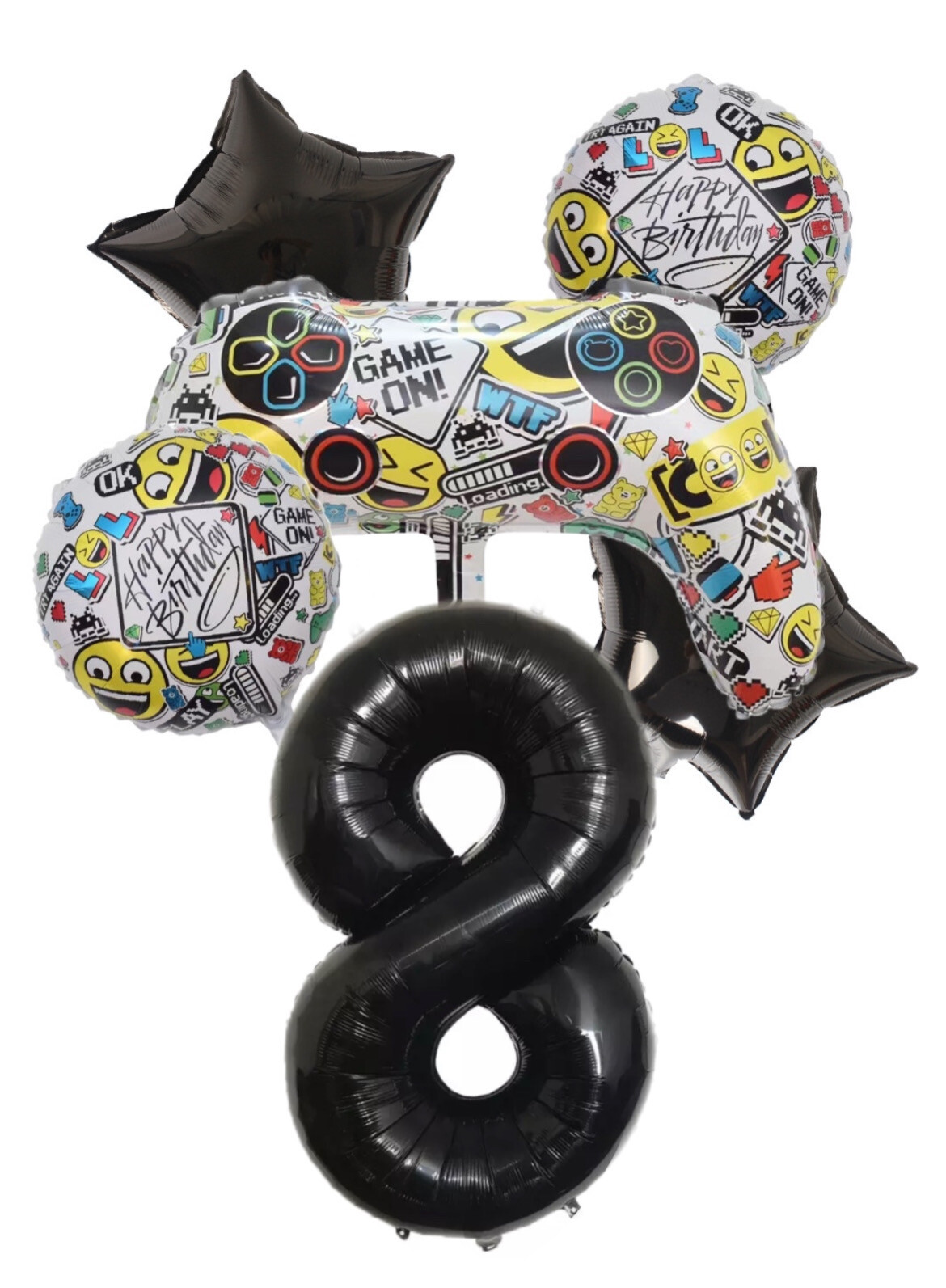 6pcs White Black Gamer Birthday Balloon Set Game On PlayStation XBOX ...