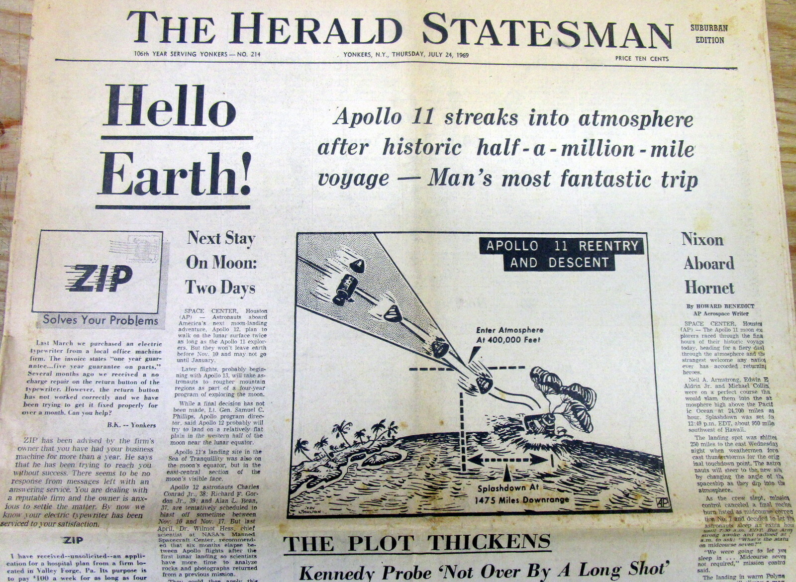 2 1969 headline newspapers APOLLO 11 blasts off from MOON then LANDS ON ...