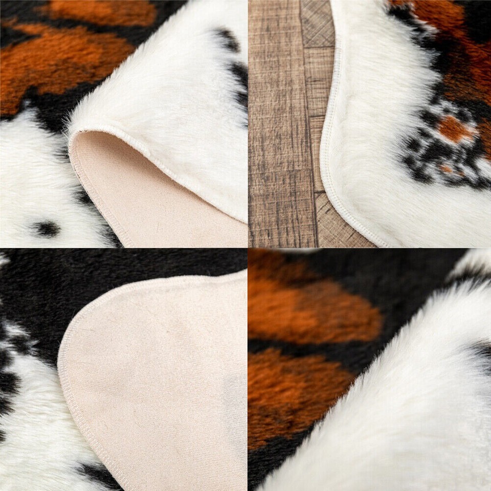 Faux Fur Cowhide Leather Area Rug Throw Tricolor Cow Hide Carpet Mat 3. ...